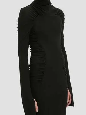 Victoria Beckham High Neck Gathered Midi Dress