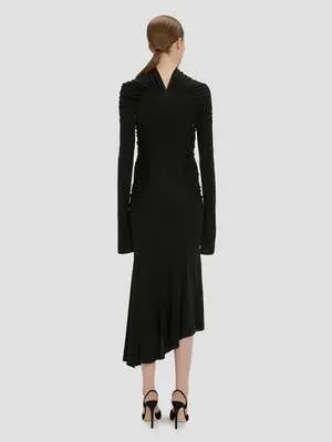 Victoria Beckham High Neck Gathered Midi Dress