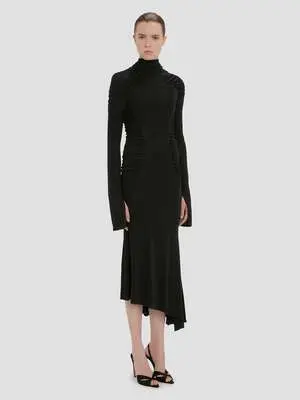 Victoria Beckham High Neck Gathered Midi Dress