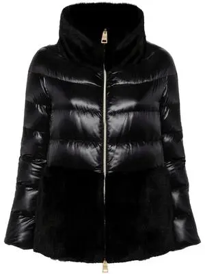 Herno Ultralight Nylon And Lady Alternative Fur Cape - Black
