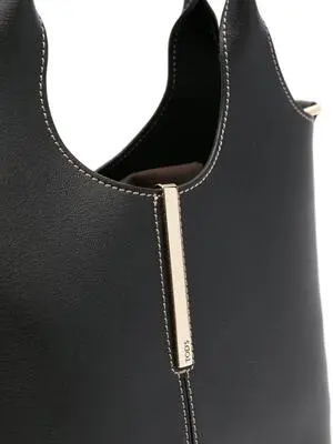 TOD'S Leather Mini Tote Bag With Branded Metal Bar Accessory - Black