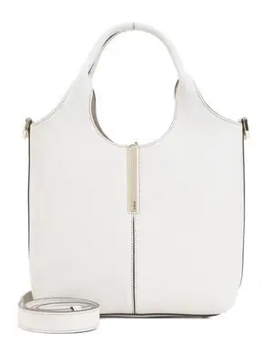 TOD'S Leather Mini Tote Bag With Branded Metal Bar Accessory - White