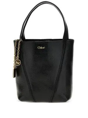 Chloé Small Spin Tote Bag In Grained Leather - Black
