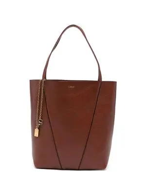 Chloé Spin Tote Bag In Grained Leather - Brown