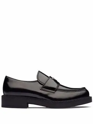Prada Chocolate Brushed Leather Loafers - Black
