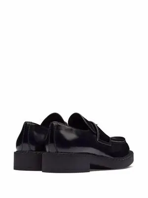 Prada Chocolate Brushed Leather Loafers - Black