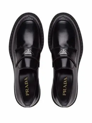 Prada Chocolate Brushed Leather Loafers - Black