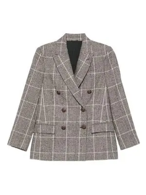 Brunello Cucinelli Alpaca And Wool Prince Of Wales Double-breasted Blazer With Monili - Brown