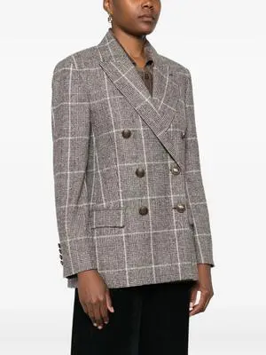 Brunello Cucinelli Prince Of Wales Double-breasted Blazer With Monili - Brown