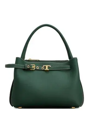 TOD'S Leather Mini Handbag With T-timeless Accessory And Detachable Strap - Green