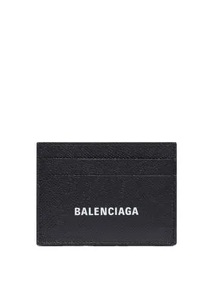 Balenciaga Logo-print Grained Leather Card Holder - Black