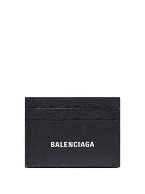 Balenciaga Logo-print Grained Leather Card Holder - Black