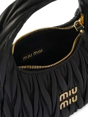 Miu Miu Wander Matelassé Nappa Leather Small Hobo Bag - Black