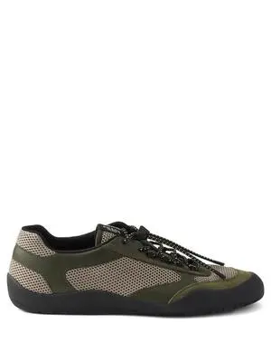 Prada Speedrock Leather And Mesh Fabric Sneakers - Green
