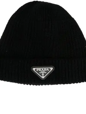 Prada Ribbed Logo Plaque Beanie