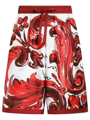 Dolce & Gabbana Vanity Bermuda Shorts In Majolica-print Silk Twill - Red