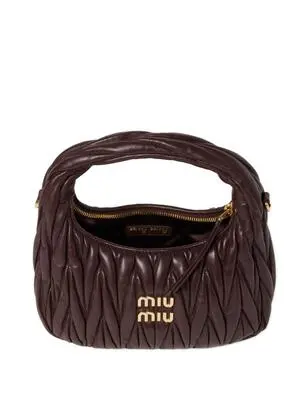 Miu Miu Wander Matelassé Nappa Leather Small Hobo Bag - Brown