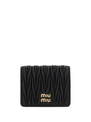 Miu Miu Small Matelassé Nappa Leather Wallet With Snap Closure - Black