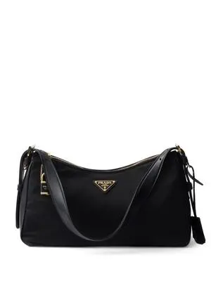 Prada Aimée Large Re-nylon And Leather Shoulder Bag With Padlock - Black