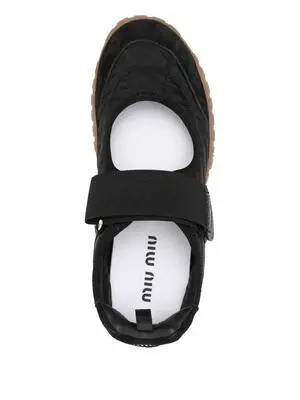 Miu Miu Tyre Technical Fabric And Suede Ballerinas - Black