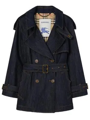 Burberry Short Denim Fitzrovia Trench Coat - Blue
