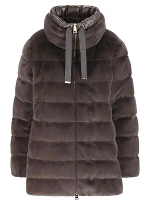 Herno Faux Fur High Neck Down Jacket - Gray
