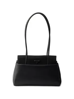 Prada Passage Medium Leather Bag With Re-nylon Flap - Black
