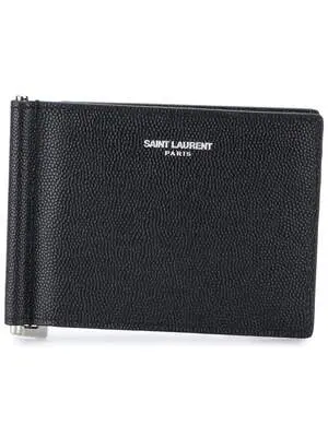 Saint Laurent Bill Clip Wallet In Grain De Poudre Leather - Black