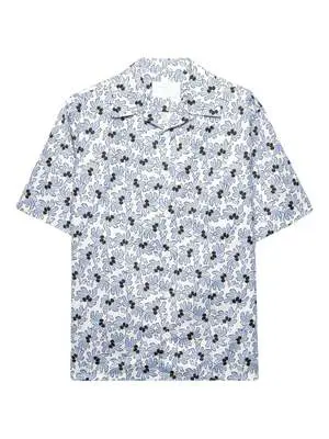Prada Freesia-print Cotton Blend Bowling Shirt - Blue