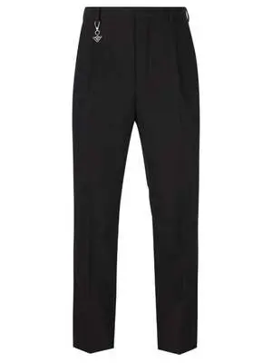 Prada Charm-detail Cotton Tapered Trousers - Black