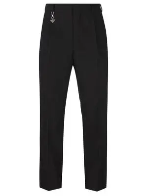 Prada Charm-detail Cotton Tapered Trousers - Black