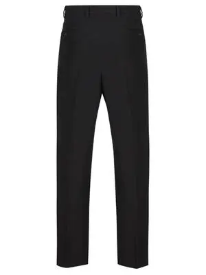 Prada Charm-detail Cotton Tapered Trousers - Black