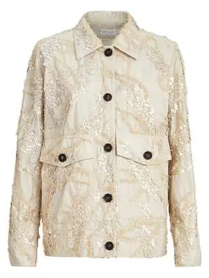 Brunello Cucinelli Dazzling Seabed Embroidery Outerwear Jacket In Techno Cotton Poplin - Multicolor