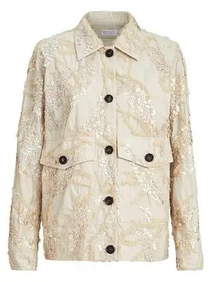 Brunello Cucinelli Dazzling Seabed Embroidery Outerwear Jacket In Techno Cotton Poplin - Multicolor