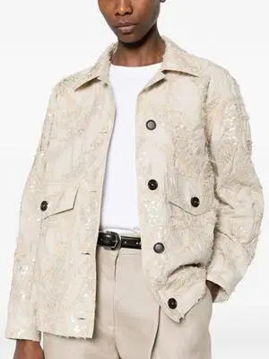 Brunello Cucinelli Dazzling Seabed Embroidery Outerwear Jacket In Techno Cotton Poplin - Multicolor