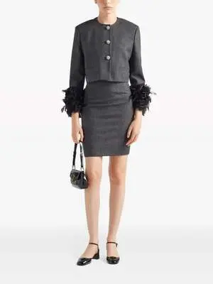 Prada Cropped Jacket With Feather - Multicolor