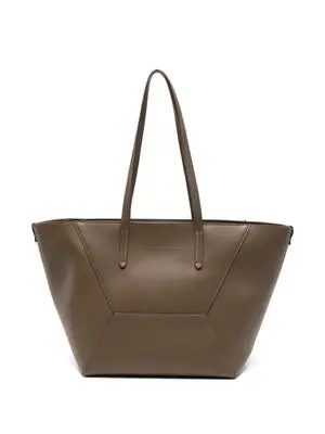 Brunello Cucinelli Leather Tote Bag With Pouch - Brown