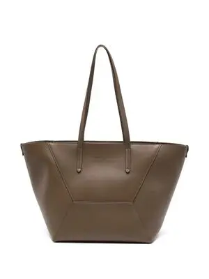 Brunello Cucinelli Leather Tote Bag With Pouch - Brown