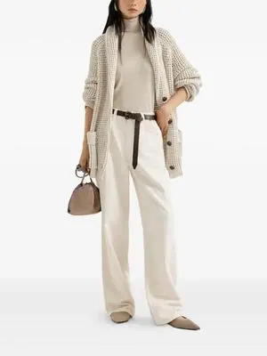 Brunello Cucinelli Garment-dyed Cotton And Linen Contemporary Trousers In With Monili - Multicolor