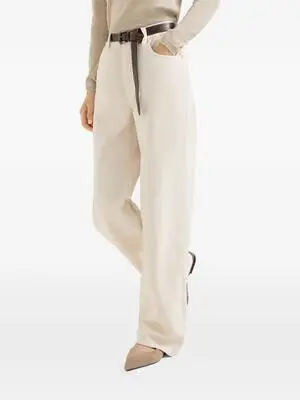 Brunello Cucinelli Garment-dyed Cotton And Linen Contemporary Trousers In With Monili - Multicolor