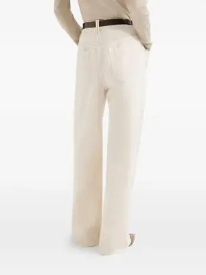 Brunello Cucinelli Garment-dyed Cotton And Linen Contemporary Trousers In With Monili - Multicolor