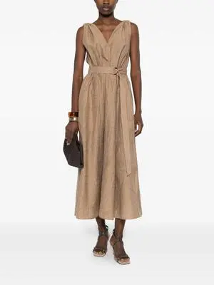 Brunello Cucinelli V-neck Belted Midi Dress - Multicolor