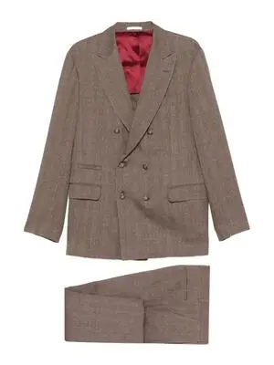 Brunello Cucinelli Linen And Virgin Wool Chevron Leisure Suit - Brown
