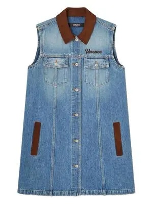 Versace Denim A-line Dress With Suede Details - Blue