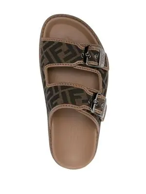 Fendi Ff Jacquard Fabric Sandals - Brown