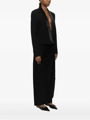 TOM FORD Bi-color Single Breasted Shawl Lapel Cropped Tuxedo Jacket - Black