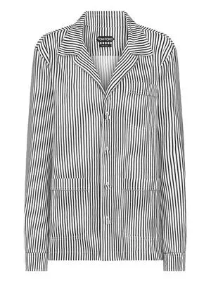 TOM FORD Striped Silk Pj Shirt With Piping And Tonal Tf Embroidered Logo - Black