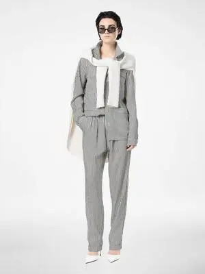 TOM FORD Striped Silk Pj Shirt With Piping And Tonal Tf Embroidered Logo - Black