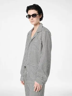 TOM FORD Striped Silk Pj Shirt With Piping And Tonal Tf Embroidered Logo - Black