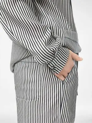 TOM FORD Striped Silk Pj Shirt With Piping And Tonal Tf Embroidered Logo - Black